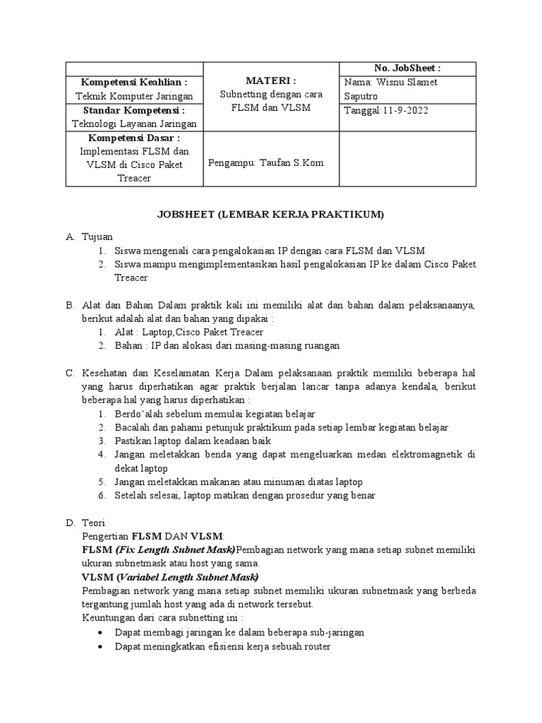 Implementasi FLSM dan VLSM di Jaringan | PDF | Komputer | Teknologi ...