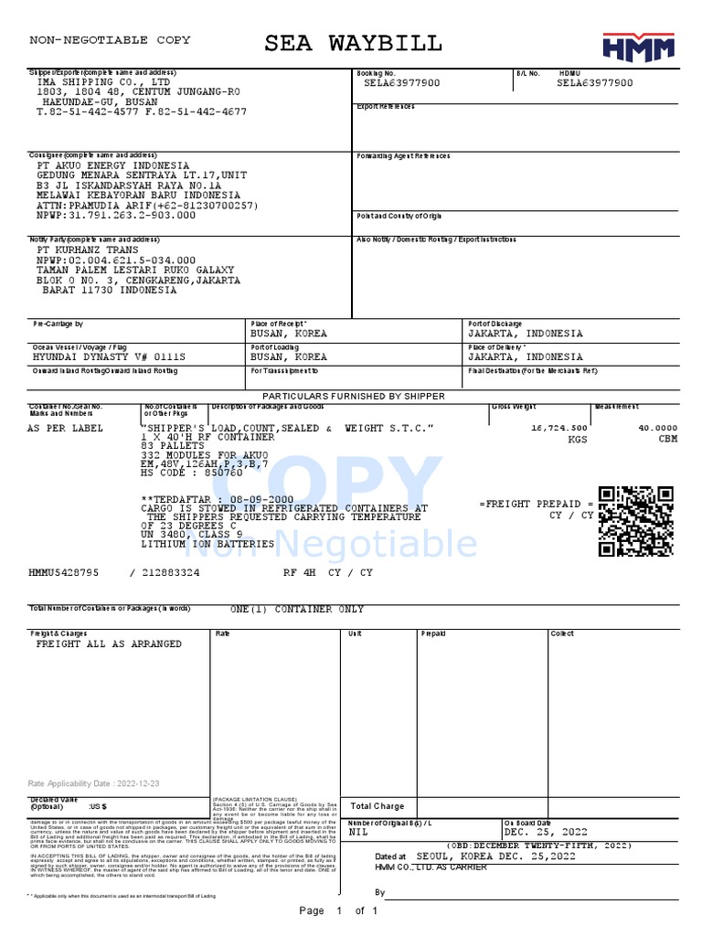 SWB Sela63977900 | PDF | Bill Of Lading | Cargo