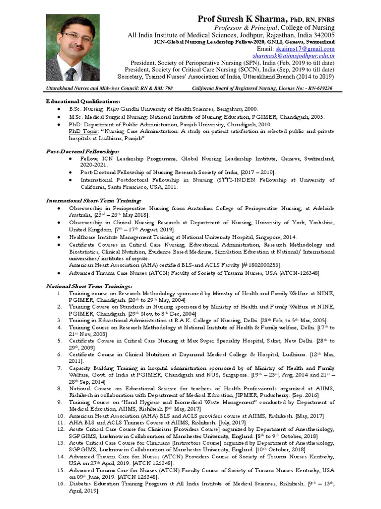Brief CV Prof Suresh Sharma | Download Free PDF | Nursing | Thesis