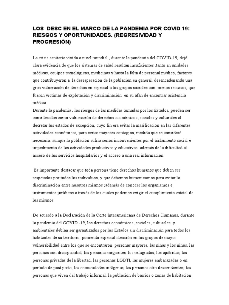 Deber 4 Los Desc en Marco Del Covid2 | PDF | Derechos humanos ...