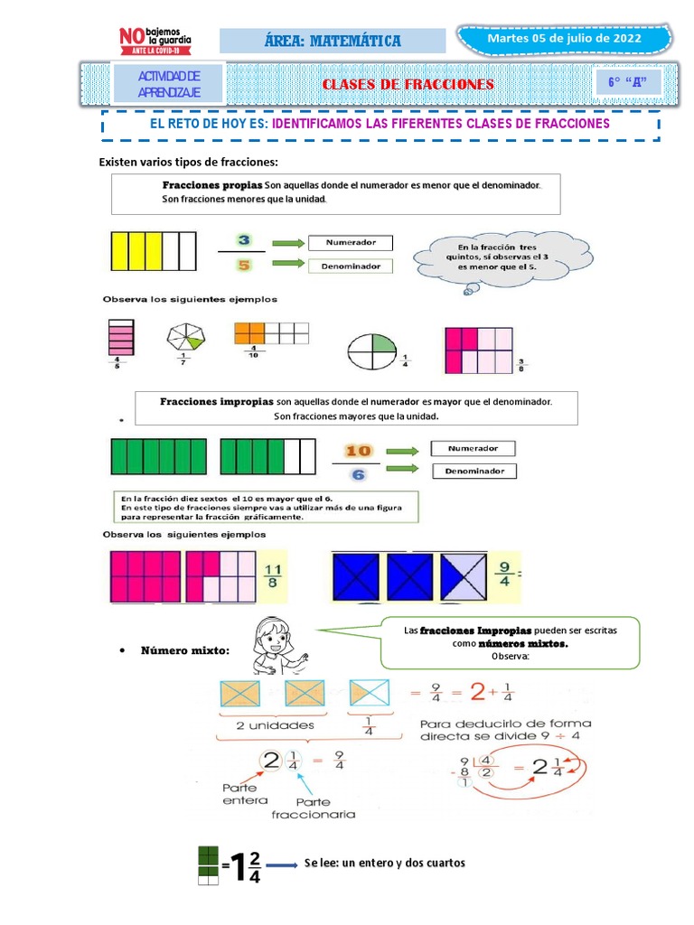 FICHA MAT - Tipos de Fracciones | PDF
