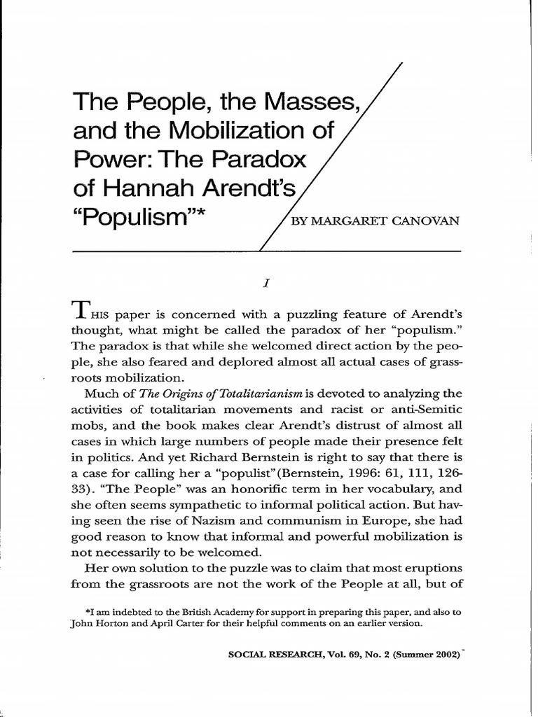Canovan - The People, The Masses, and The Mobilization of Power | PDF ...