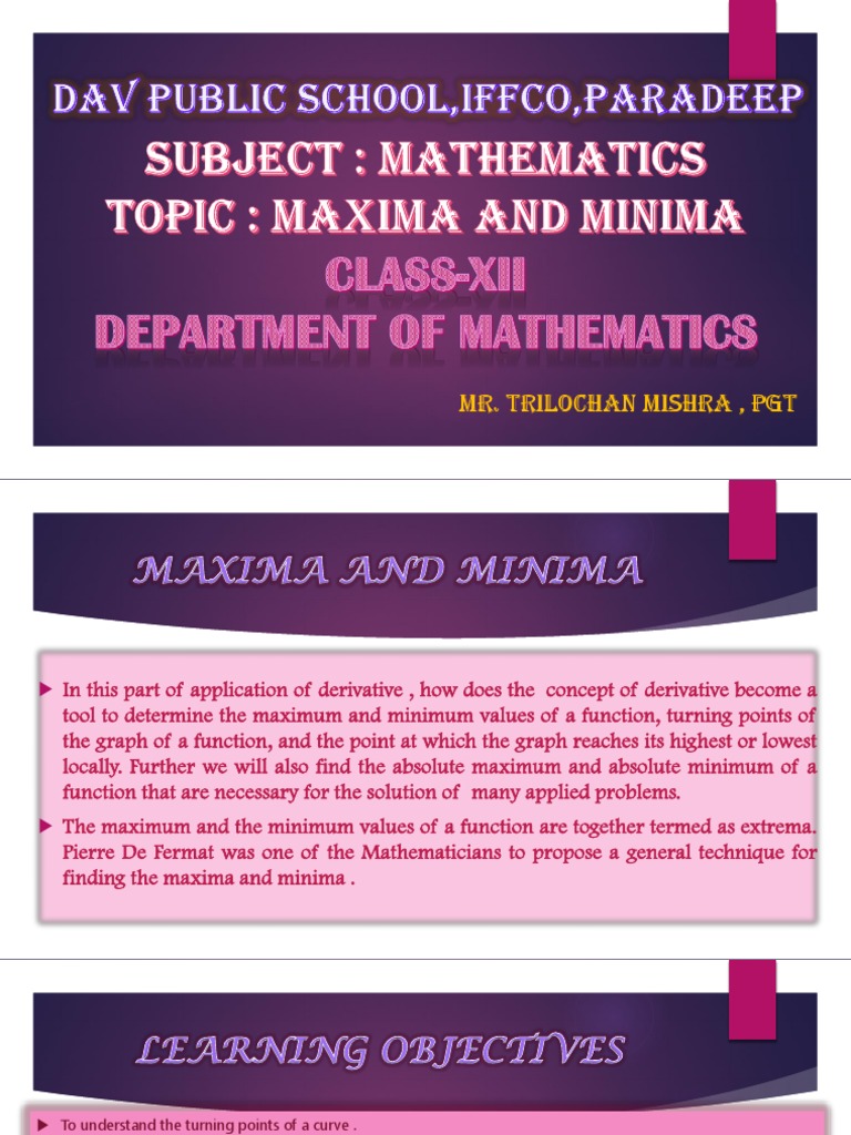 Maxima and Minima in Class 12 Mathematics | PDF | Maxima And Minima | Mathematics