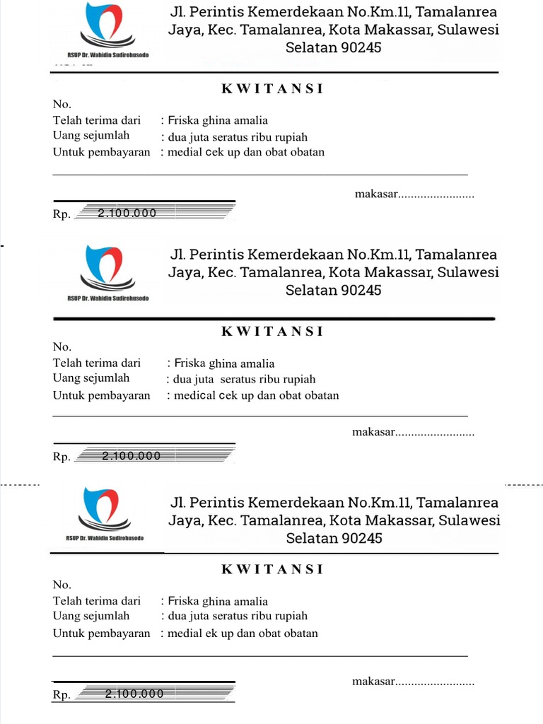 Kwitansi Pembayaran Medis Rp2.100.000 | PDF