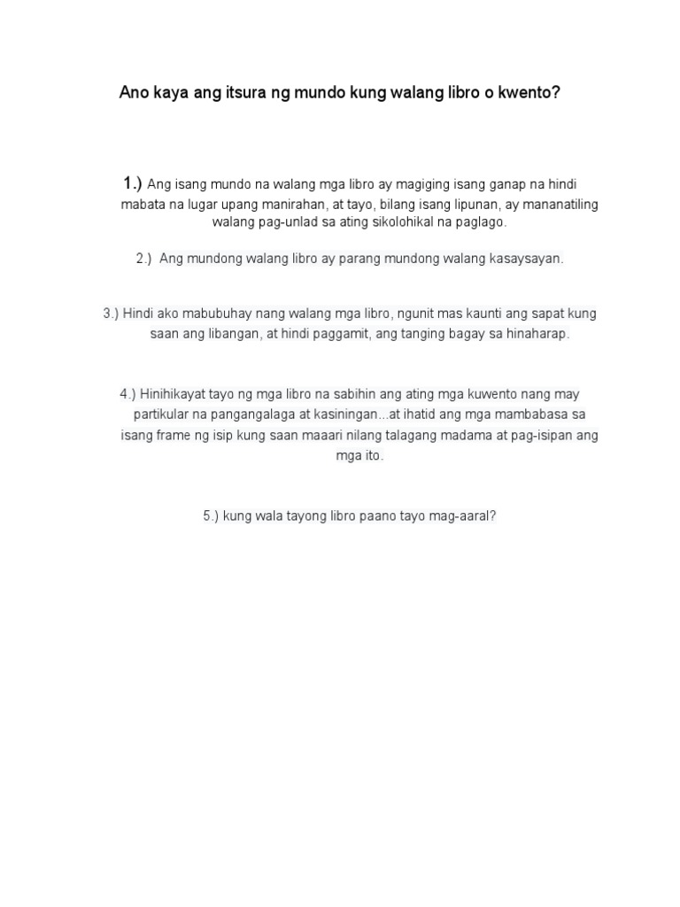 Ano Kaya Ang Itsura NG Mundo Kung Walang Libro o Kwento | PDF