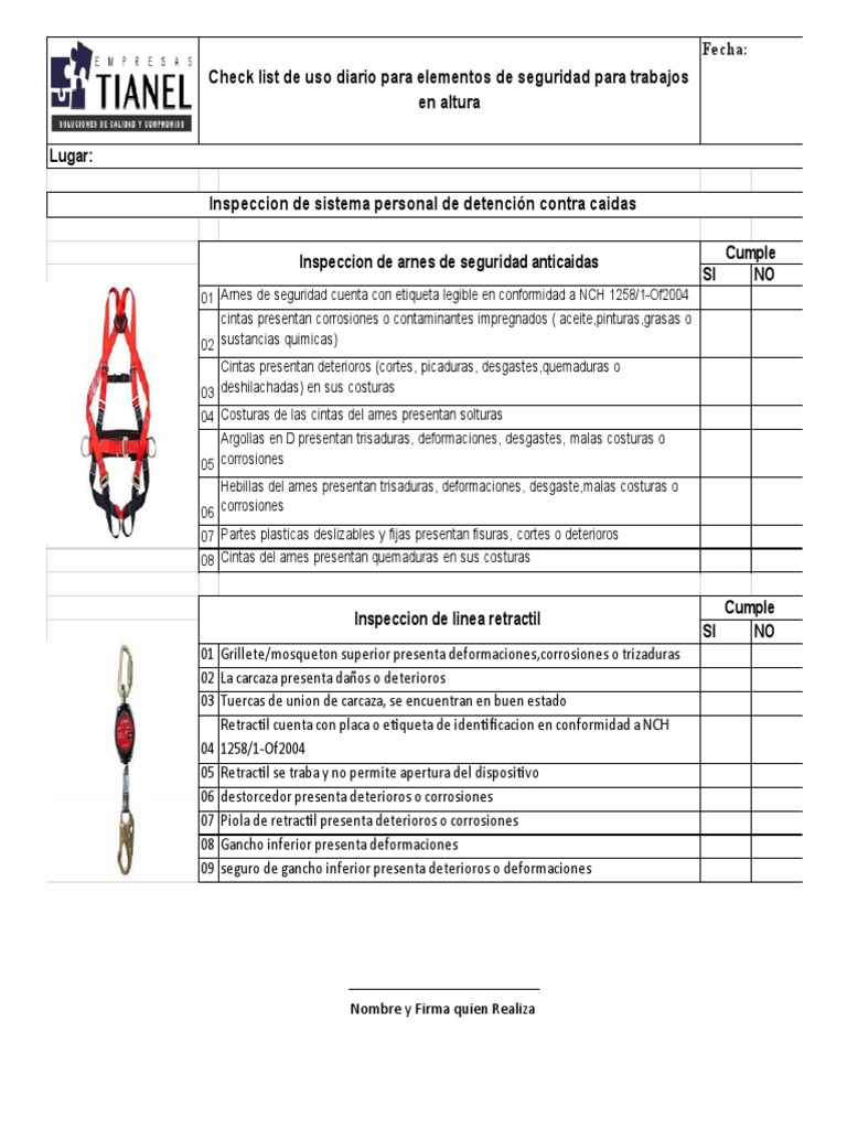 Check List Arnes de Seguridad en Altura | PDF