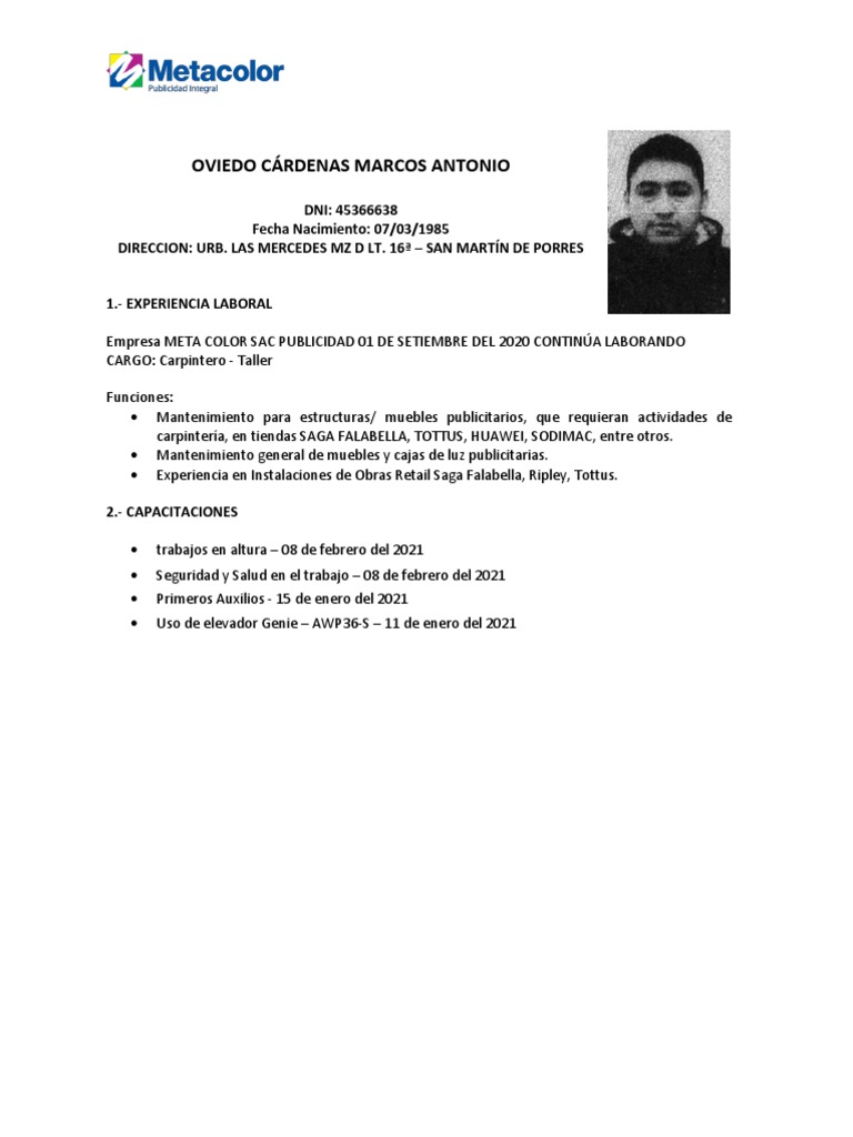 CV - Oviedo Cárdenas Marcos Antonio | PDF