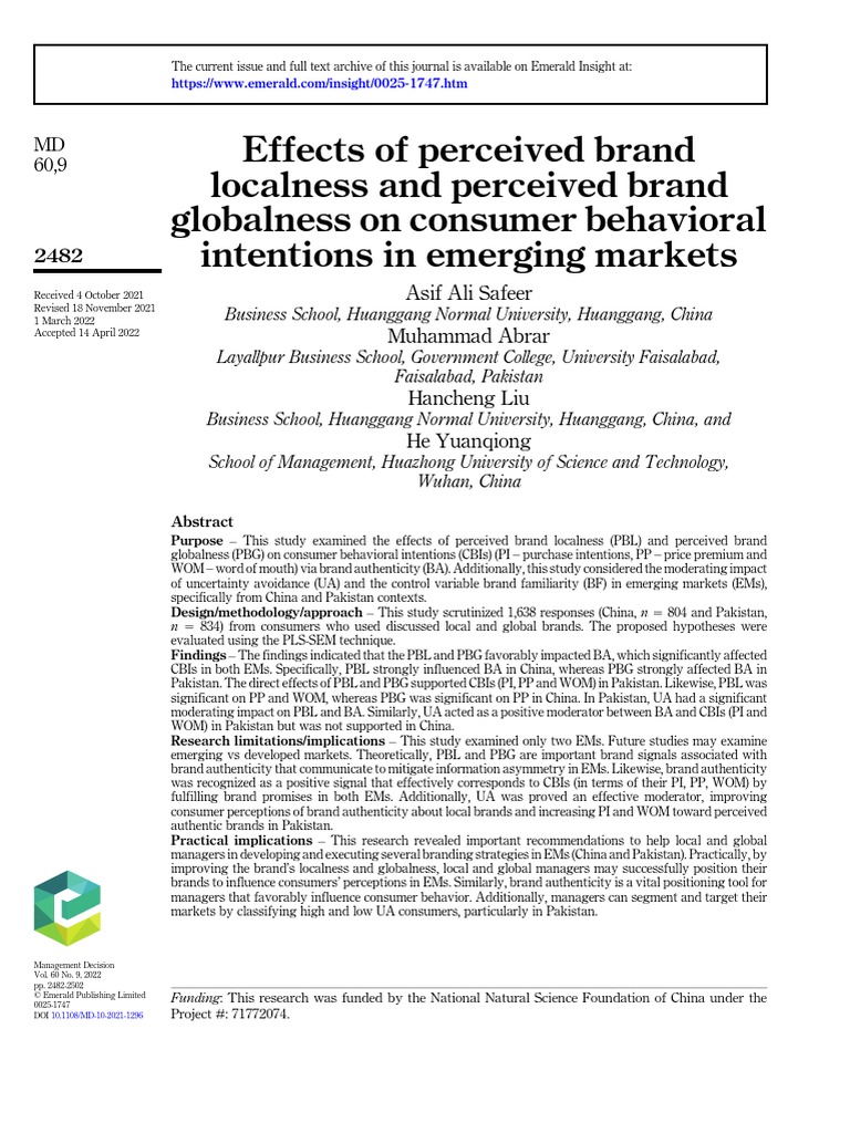 Effects of Perceived Brand Localness and Perceived Brand Globalness On ...
