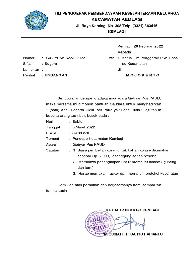 Undangan Pos Paud | PDF