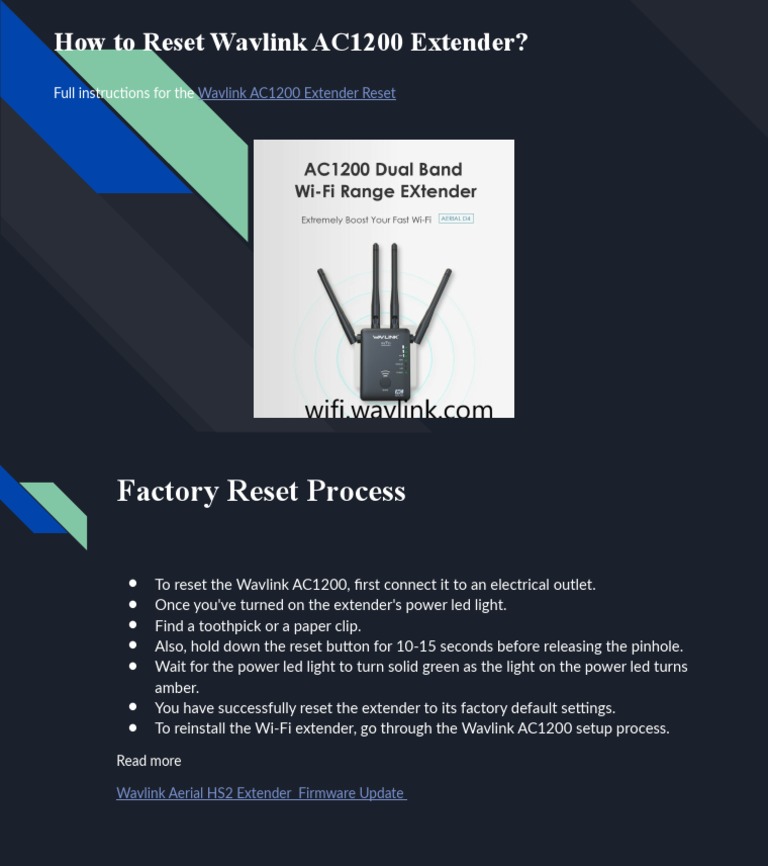 How To Reset Wavlink AC1200 Extender | PDF | Technology & Engineering