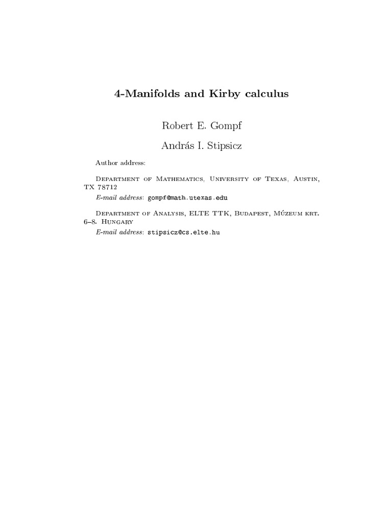 4-Manifolds and Kirby Calculus | PDF | Topology | Manifold