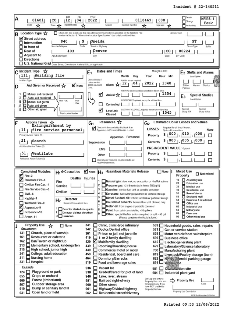 Cedar Run Apartments Fire Report Public Record NFIRS 22-140511 840 S ...