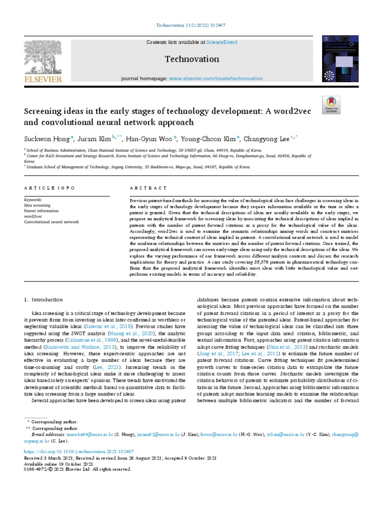 Screening Ideas in The Early Stages of Technology Development A ...