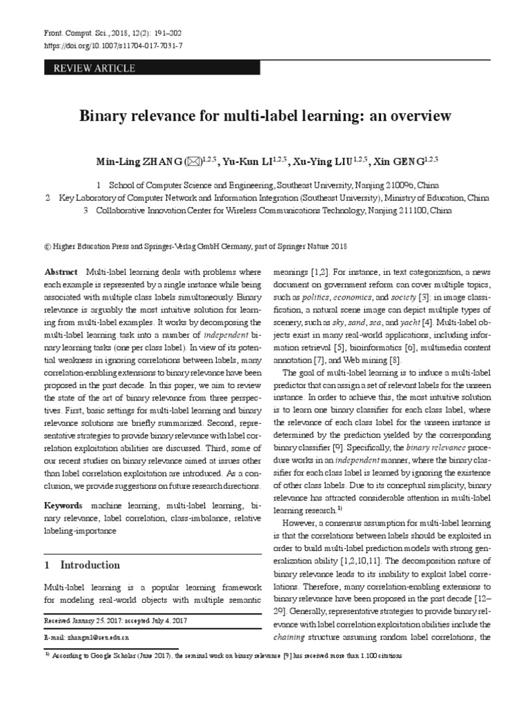 Binary Relevance For Multi-Label Learning An Overview | PDF | Statistical Classification ...