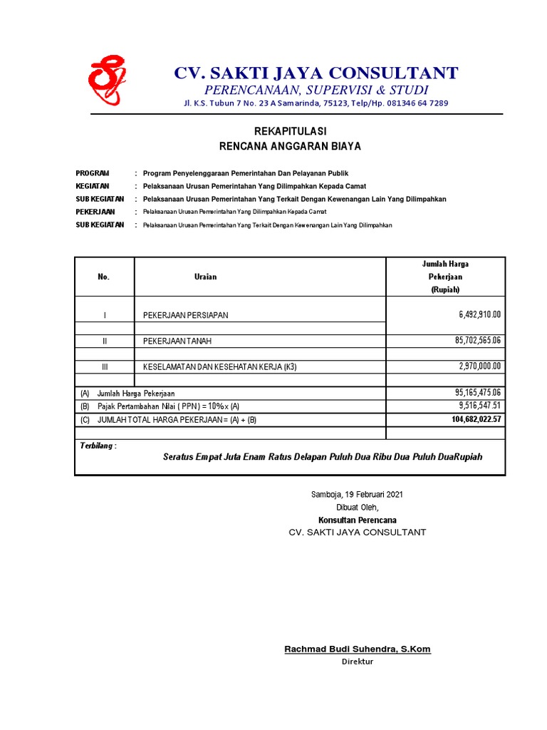 RAB Normalisasi Parit RT 06 Bukit Merdeka Kecamatan Samboja | PDF