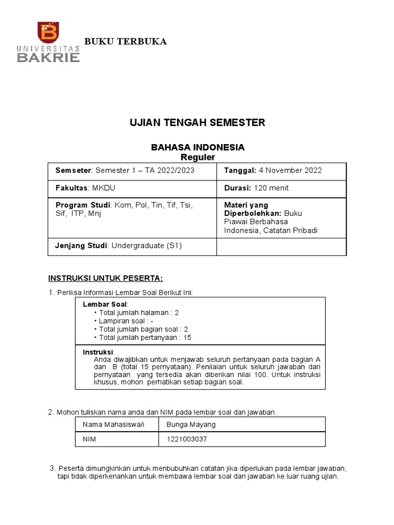 Bunga Mayang UTS Bahasa Indonesia | PDF | Karier & Perkembangan