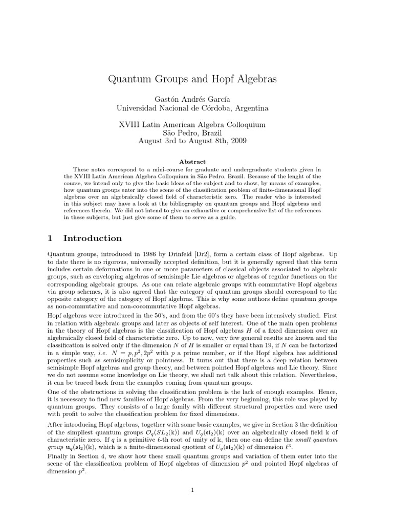 Quantum Groups and Hopf Algebras Classification | PDF | Category Theory | Algebra