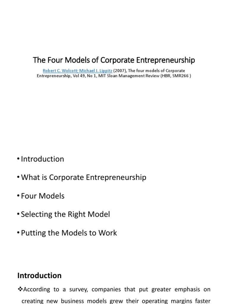 Four Models of Corporate Entrepreneurship: Selecting the Right Approach ...
