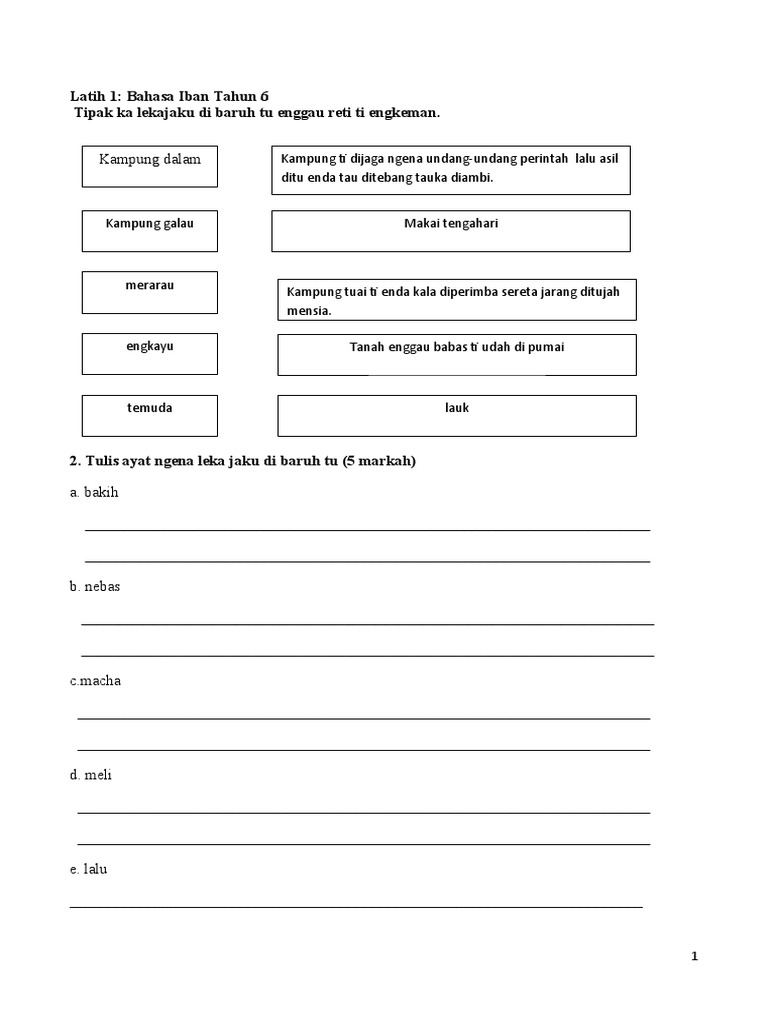 Latih 1 Bahasa Iban Tahun 6 | PDF