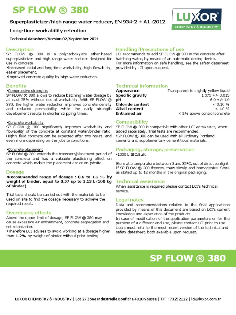 TDS SP Flow 380 | PDF | Concrete | Civil Engineering