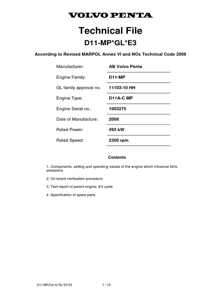 D11-MP Engine NOx Emissions Technical File | PDF | Internal Combustion ...
