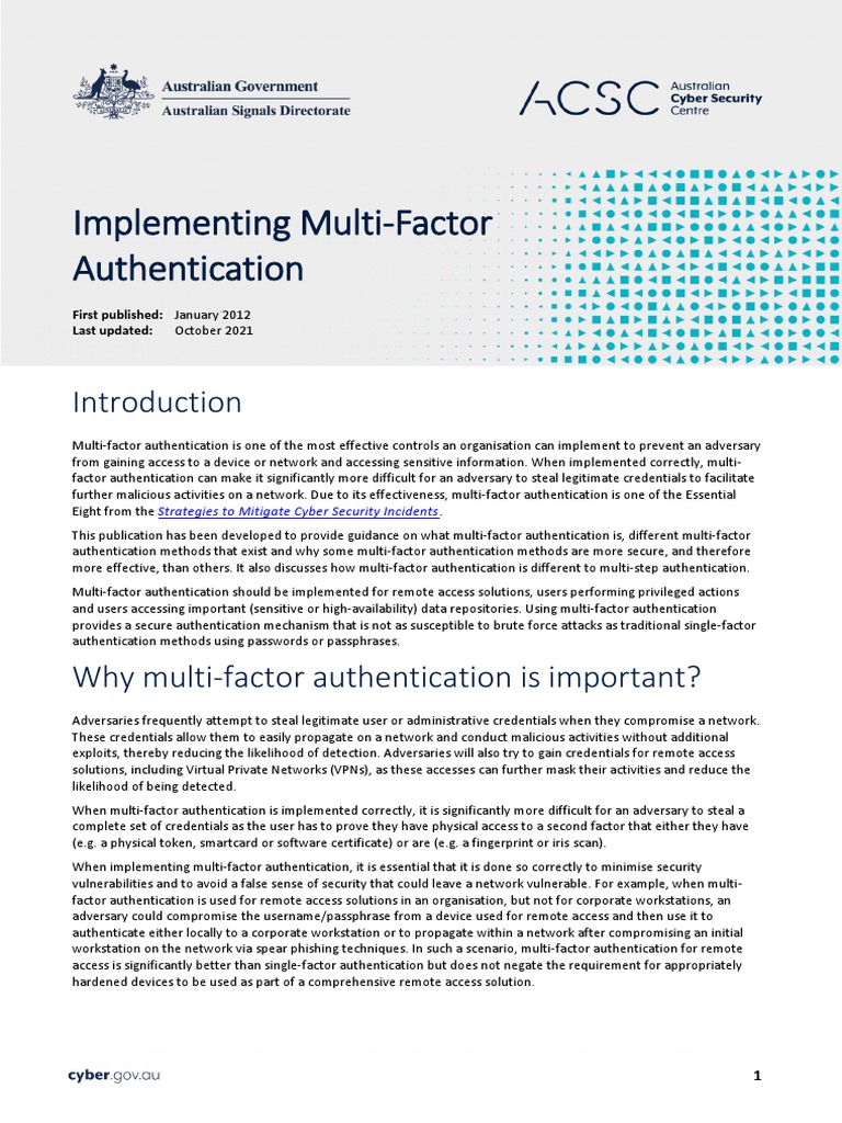 Protect Implementing Multi Factor Authentication October 2021 Pdf Authentication