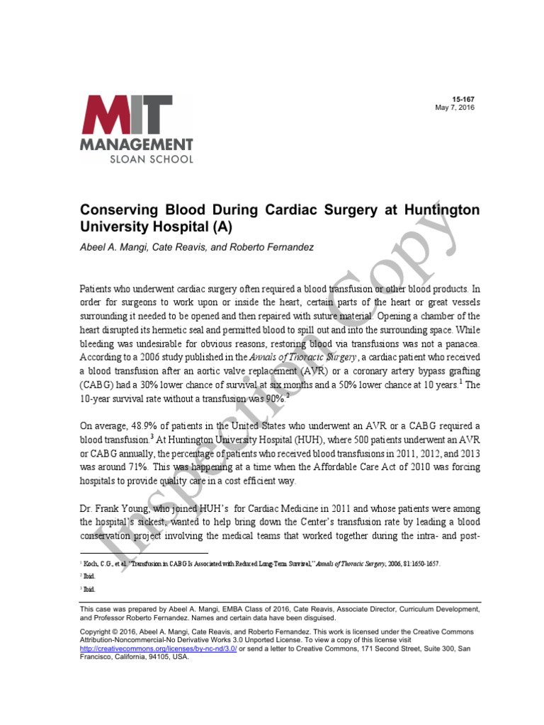 Conserving Blood During Cardiac Surgery at Huntington University ...