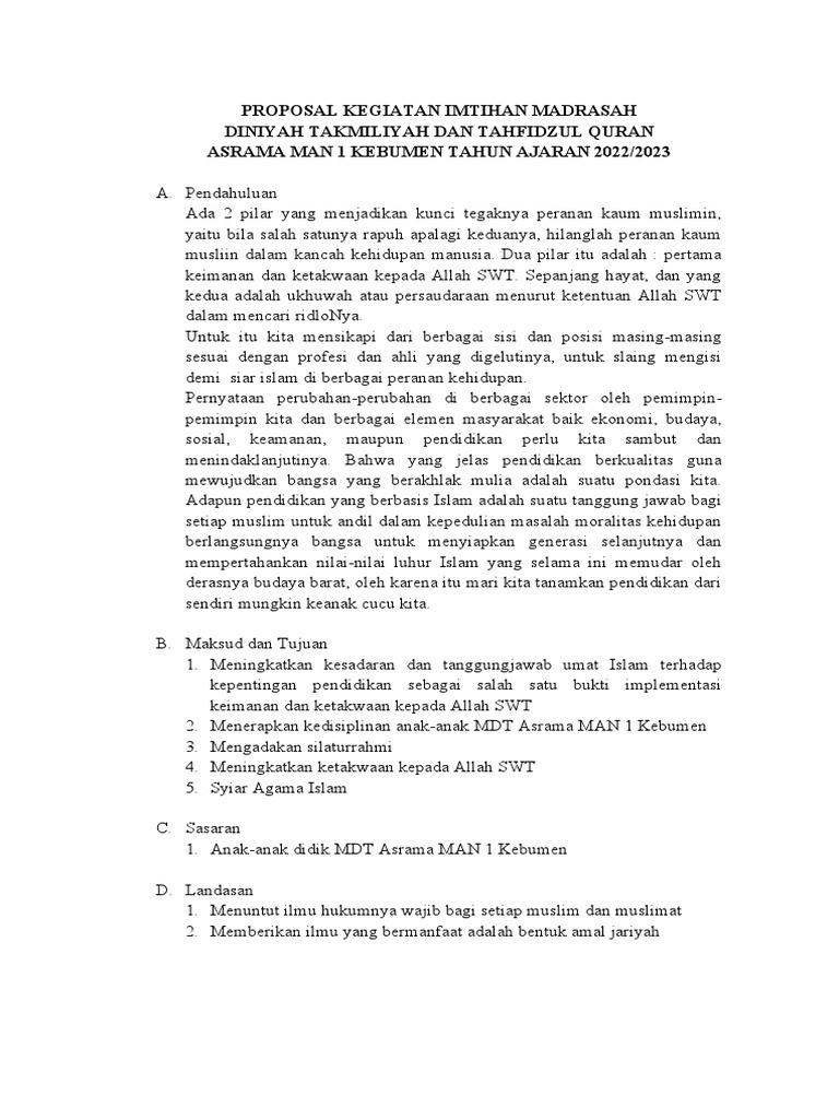 Proposal Kegiatan Imtihan | PDF