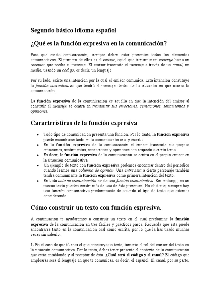 Función expresiva en el español básico | PDF | Comunicación | Poética