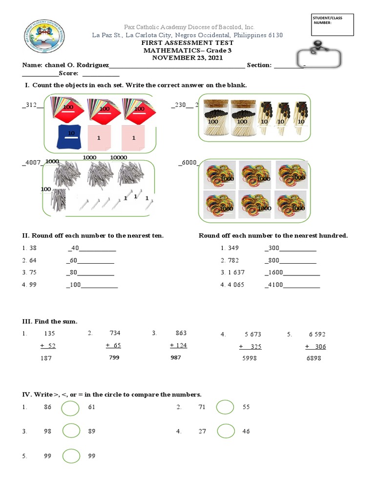 Grade 3 Assessment Test | PDF