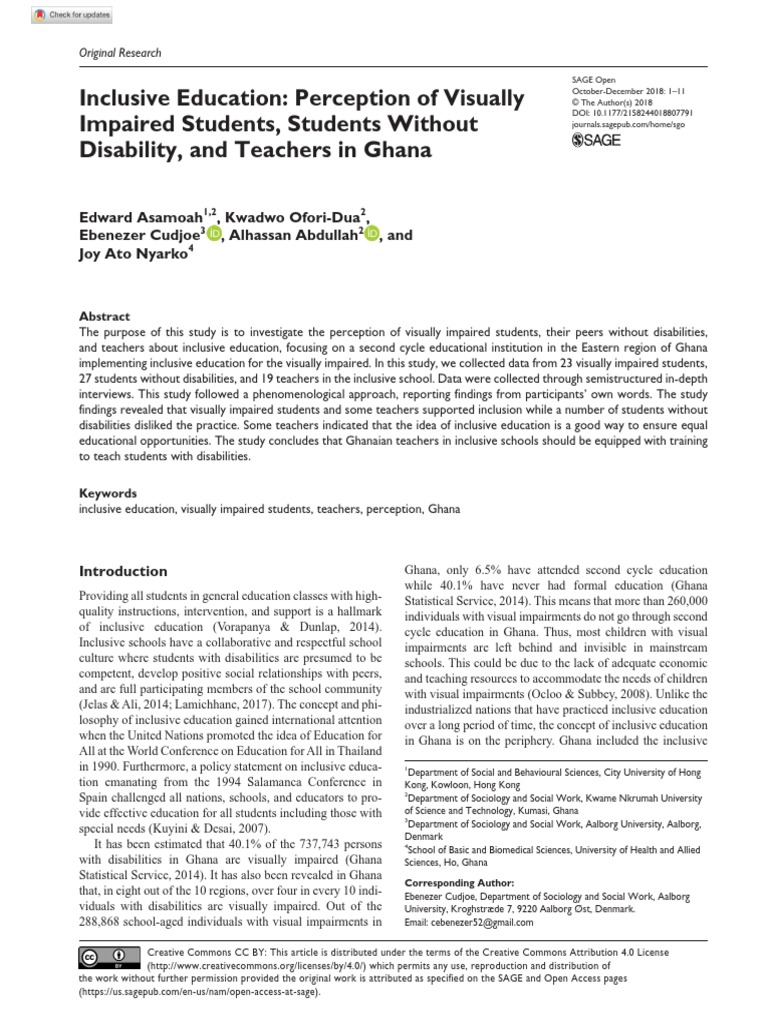Inclusive Education: Perception of Visually Impaired Students, Students ...