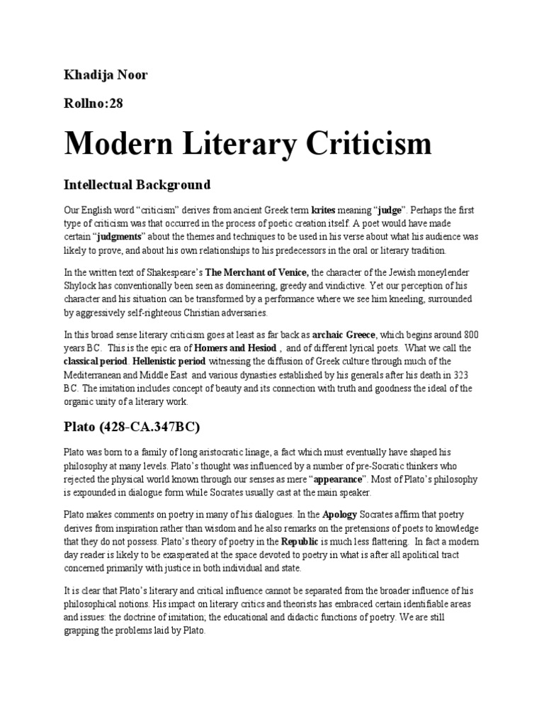 Literary Criticism | PDF | Aristotle | Plato