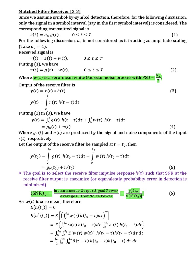 Matched Filter | PDF | Filter (Signal Processing) | Signal To Noise Ratio