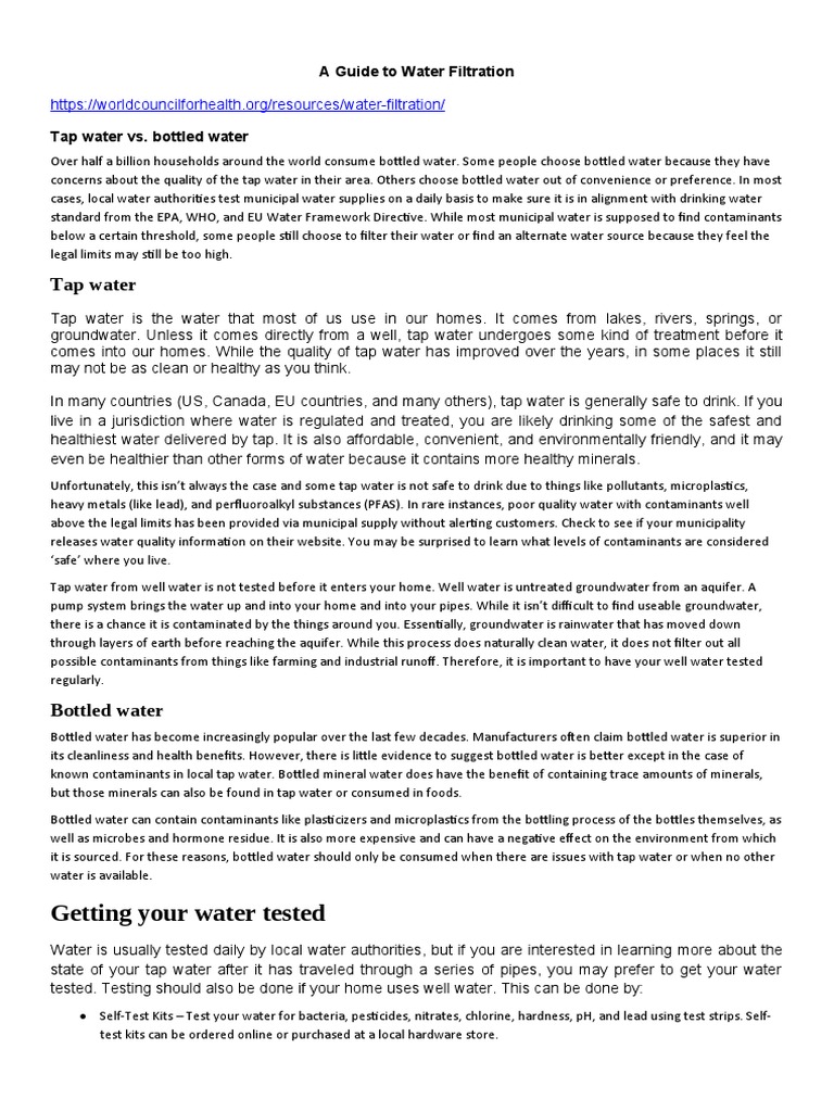 A Guide To Water Filtration | Download Free PDF | Tap Water | Water