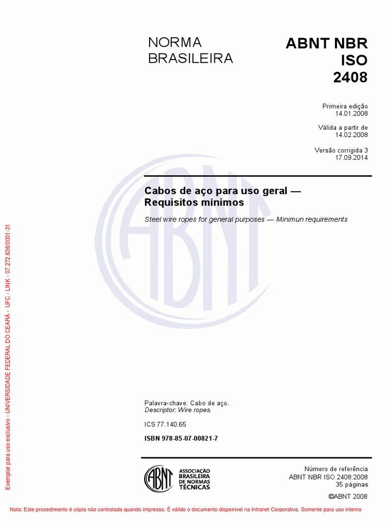 NBR ISO 2408 - CABOS DE AÇOS - Requisitos Mínimos | PDF | Aço ...
