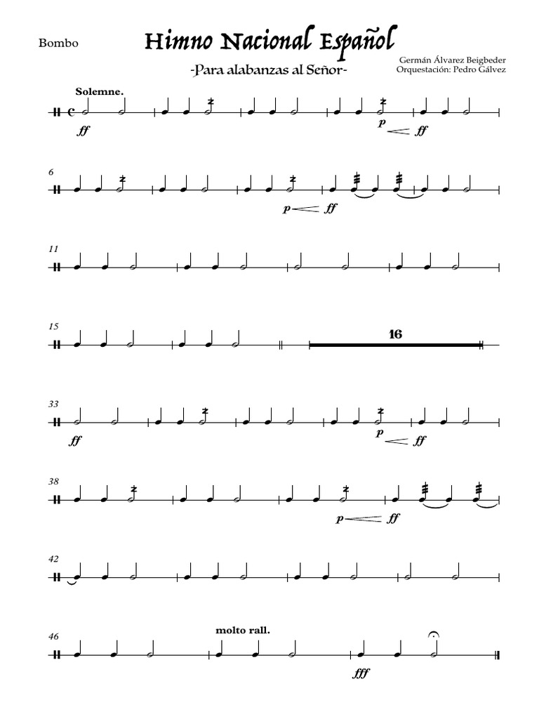 Himno Nacional Español para Alabanzas Al Señor (Orquestación) - Bombo | PDF