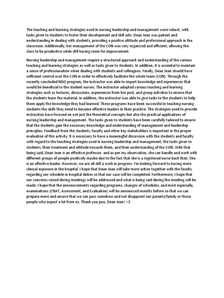 The Teaching and Learning Strategies Used in Nursing Leadership and Management Were Robust | PDF ...