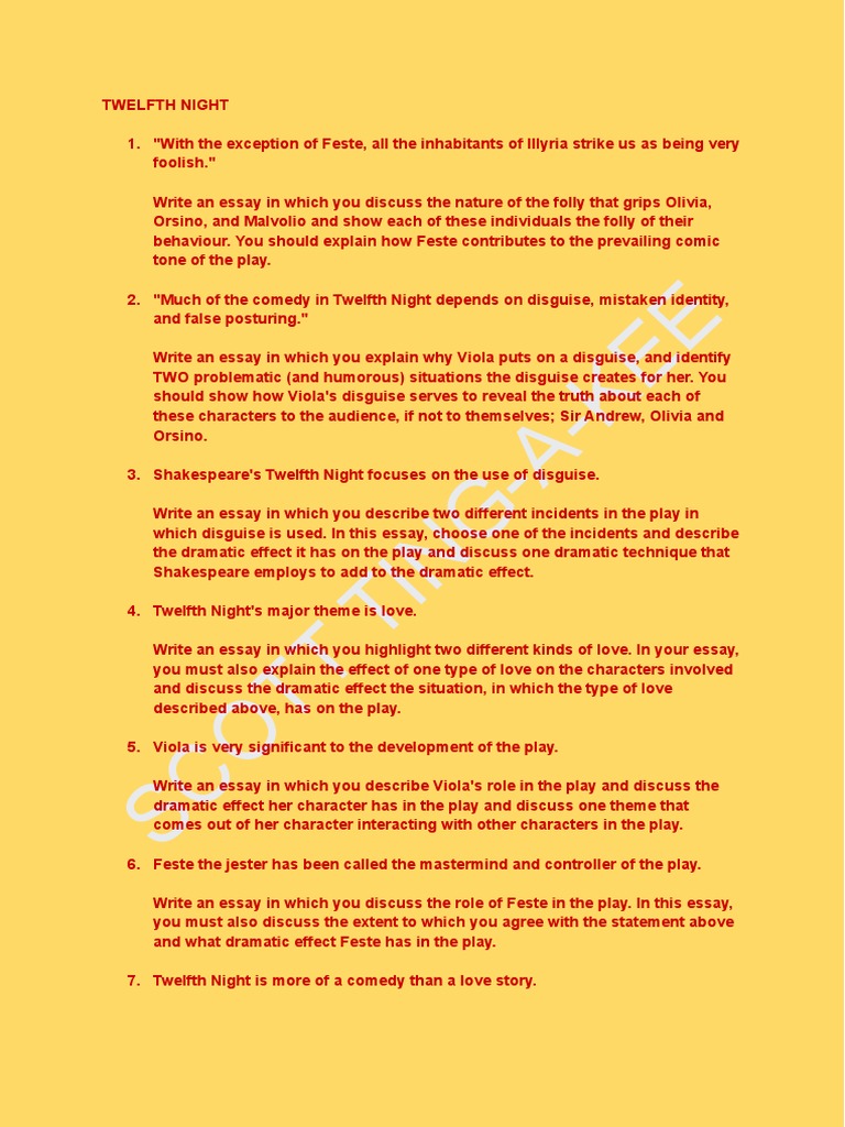 CSEC Drama Essay Questions - TWELFTH NIGHT ANANSI | PDF | Twelfth Night