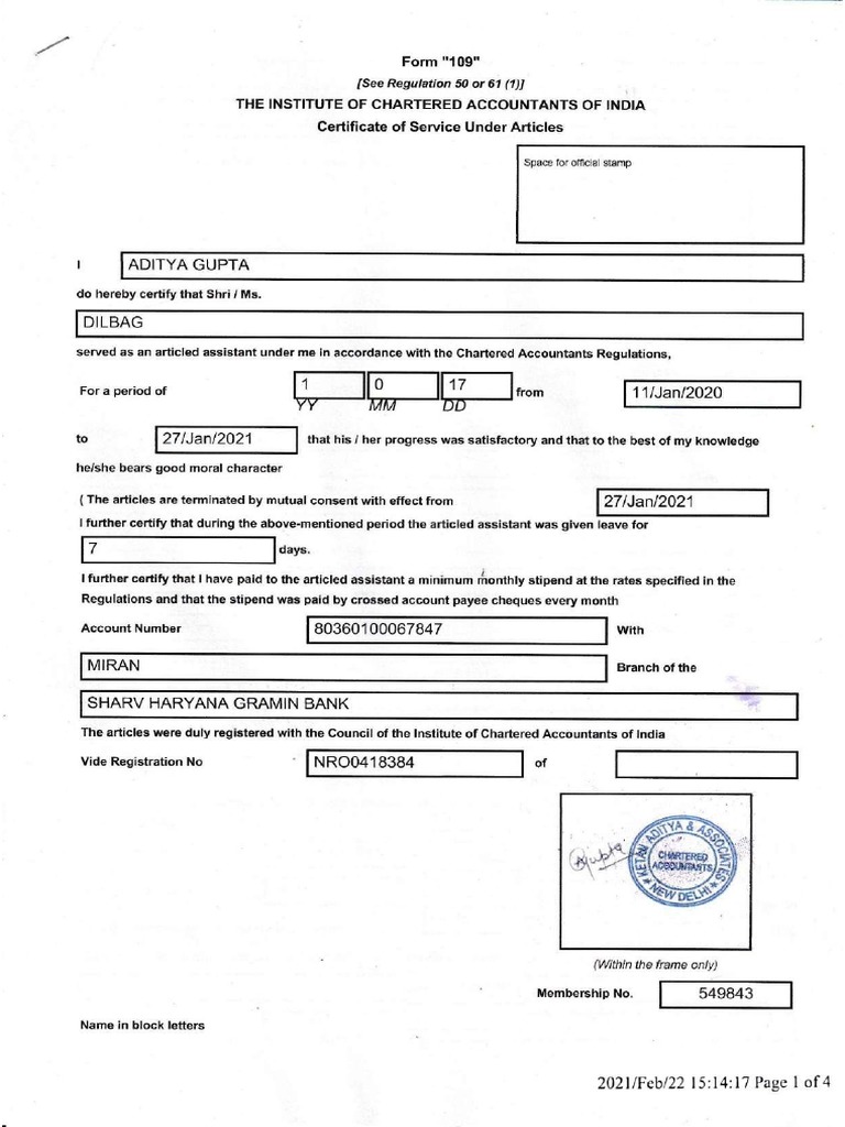 Form 109-Signed 22nd Feb | PDF