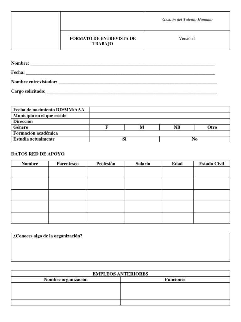 Formato de Entrevista de Trabajo | PDF