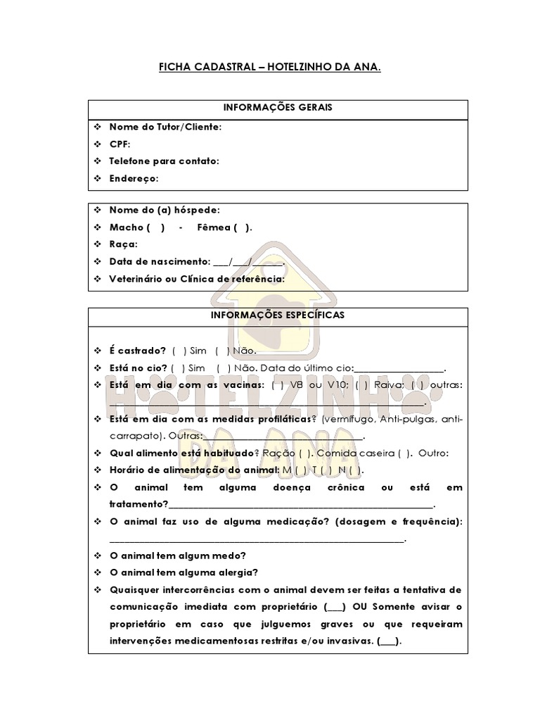 FICHA DO HÓSPEDE | PDF | Raiva | Remédio