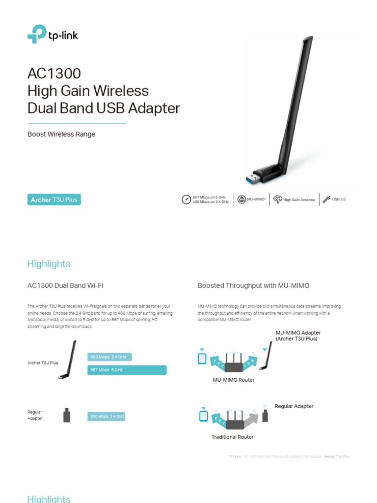 Archer T3U Plus (EU US) 1.0 - Datasheet | PDF | Wi Fi | Wireless Lan