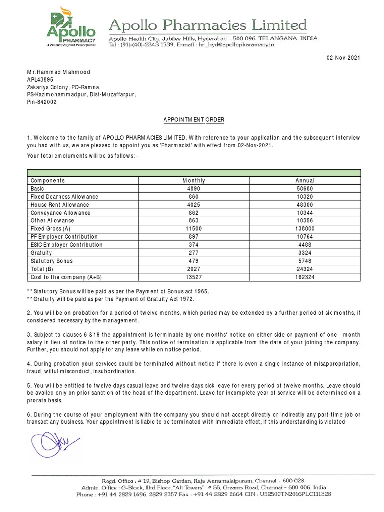 Appointment Letter (72) (APL43895) | Download Free PDF | Employment ...