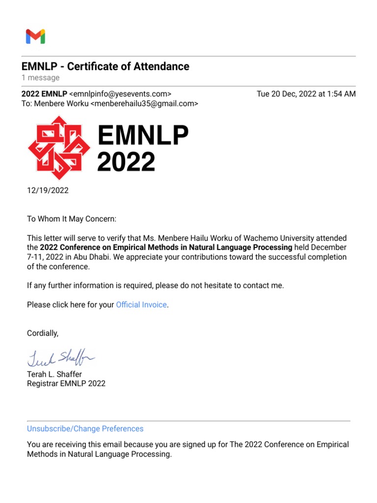EMNLP - Certificate of Attendance | PDF