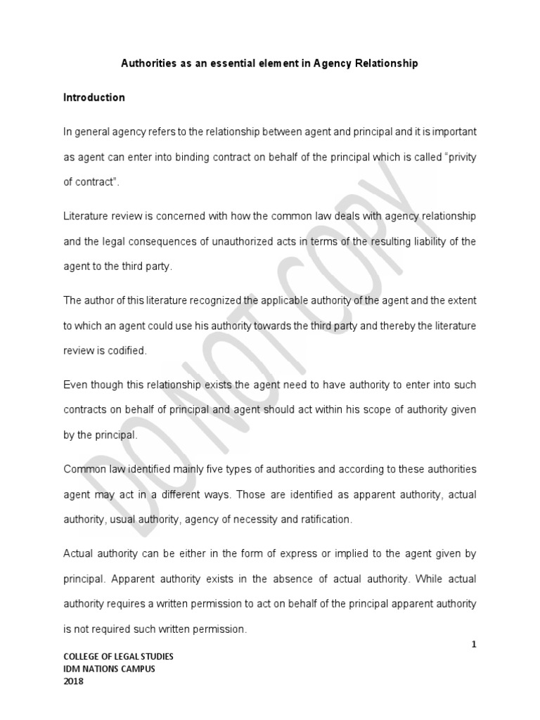 Literature_Review SAMPLE 2 | PDF | Law Of Agency | Private Law