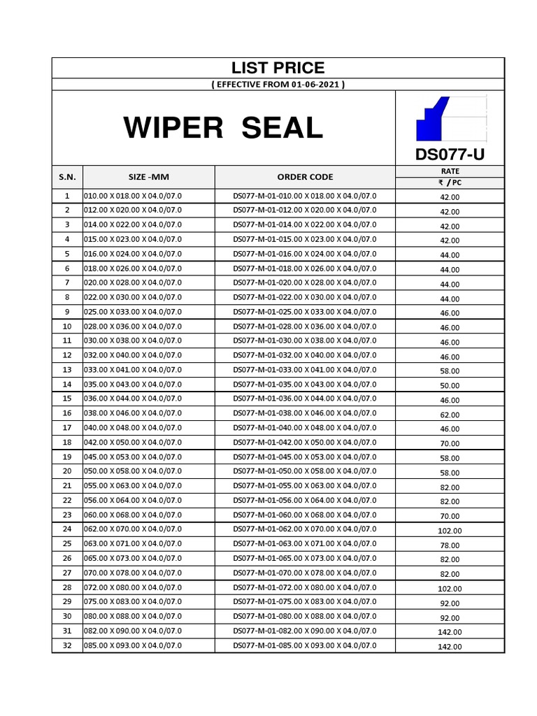 Wiper Seal: List Price | PDF