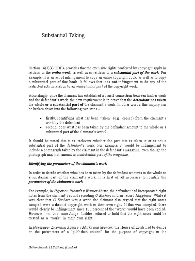Substantial Taking | PDF | Copyright
