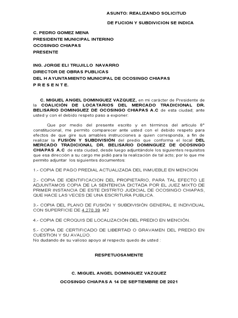 Solicitud Obras Publicas Sub Ocosingo | PDF