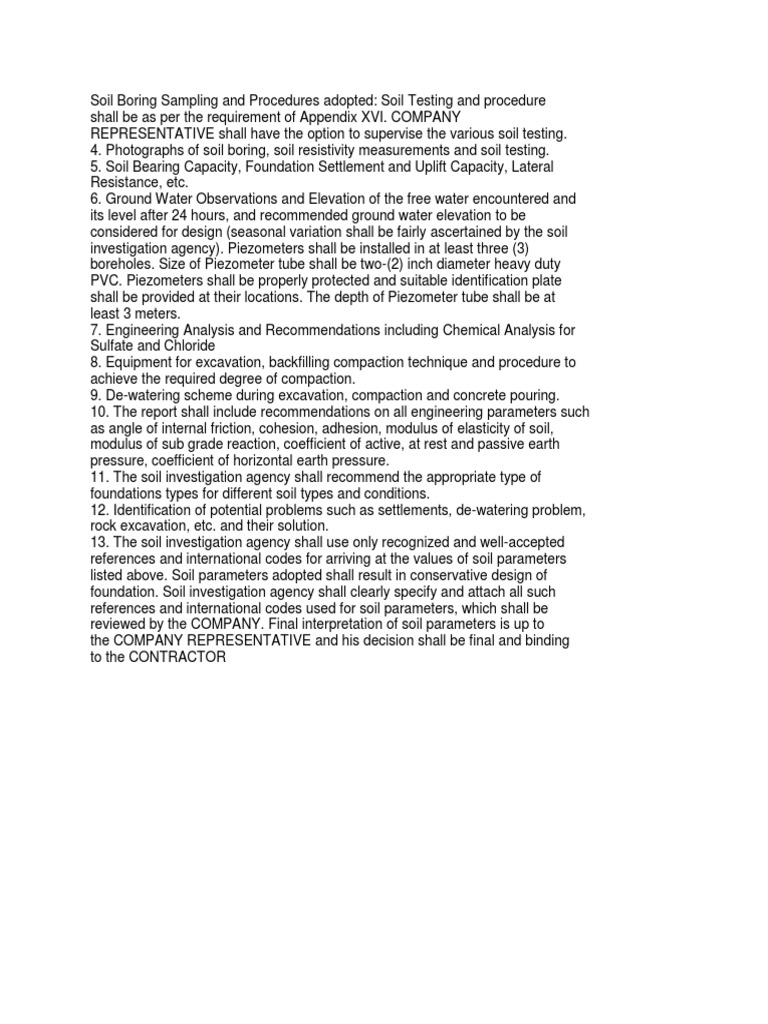 Soil Boring Sampling and Procedures Adopted | PDF