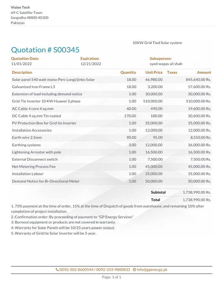 Quotation S00345 | PDF | Solar Power | Photovoltaics
